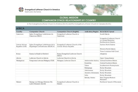 Companion Synod Relationships by Country - ELCA Resources