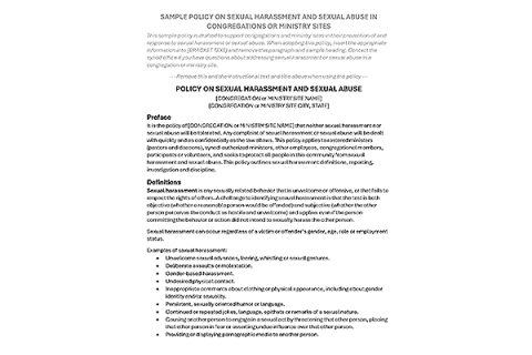Sample Policy for Congregations on Sexual Harassment and Sexual Abuse - ELCA Resources
