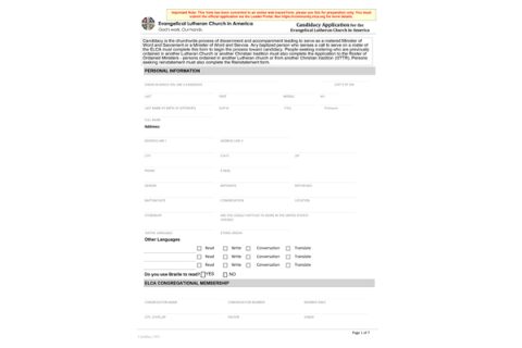 SAMPLE Candidacy Application - ELCA Resources