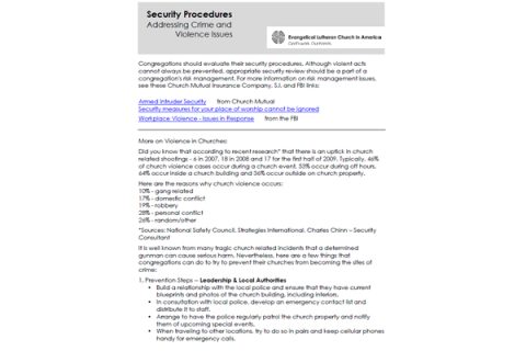 Security Procedures in the Workplace - ELCA Resources